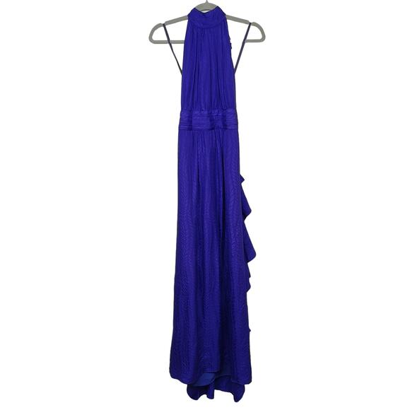 Milly | Dresses | Milly Silk Ruffle Gown Womens 2 Purple Embossed Open ...